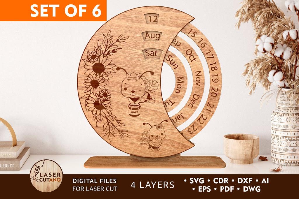 Decorative Calendar Set Template, Laser Cut Files - So Fontsy