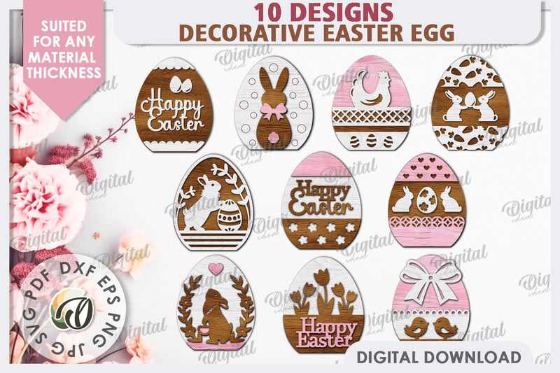 Decorative Easter Eggs Laser Cut Bundle. Easter Decor SVG - So Fontsy