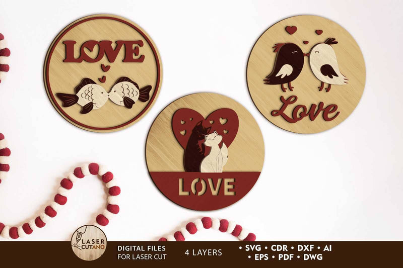 Decorative Love Wall Panels, Multilayer Templates, Paper Cut and Wood ...