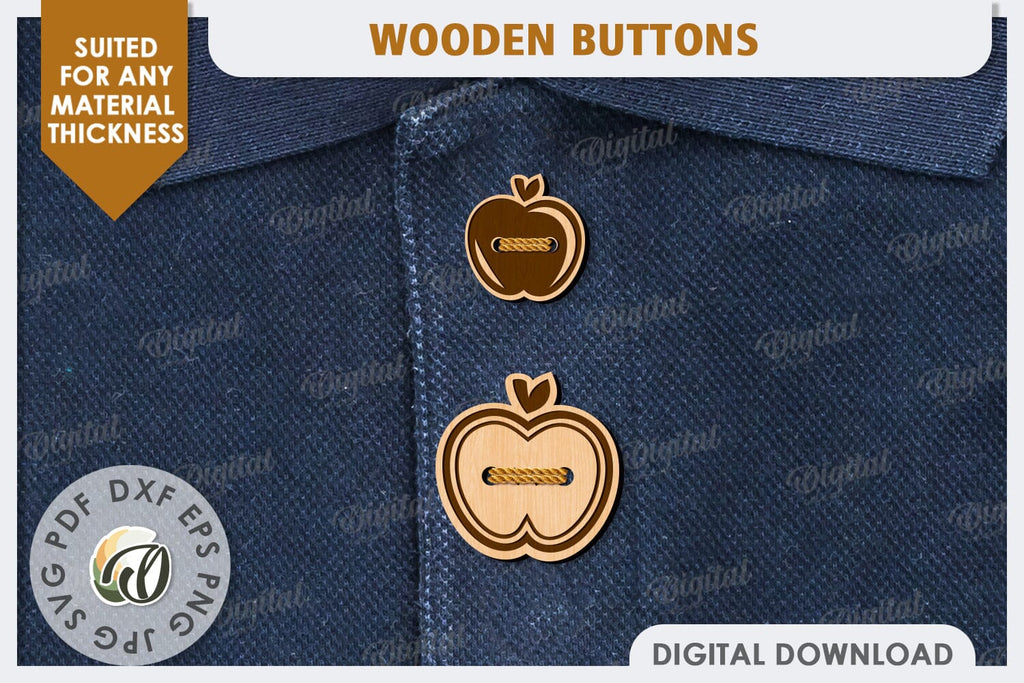 Decorative Wooden Buttons Laser Cut. Engraved Buttons - So Fontsy