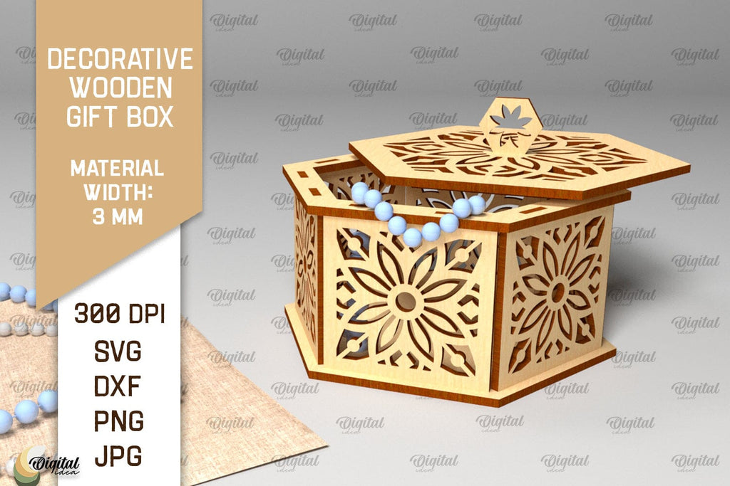 Decorative Wooden Gift Box Laser Cut. 3D Storage Box SVG - So Fontsy