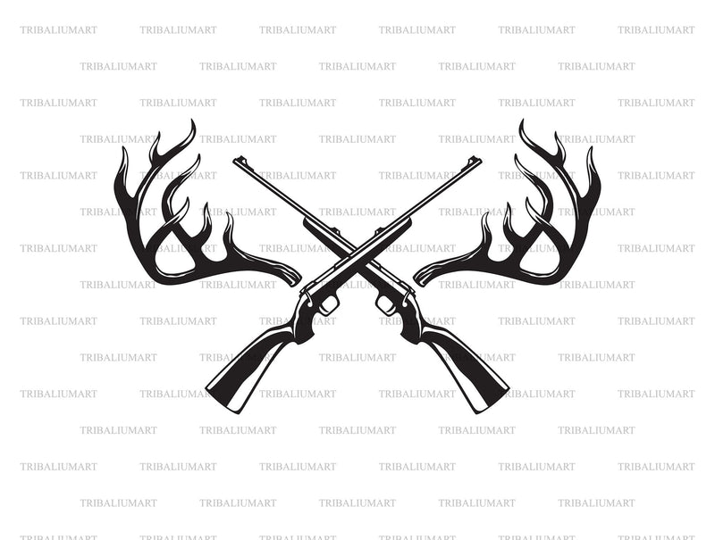 Deer Antlers And Crossed Hunting Rifles. Cut files for Cricut. Clip Art ...