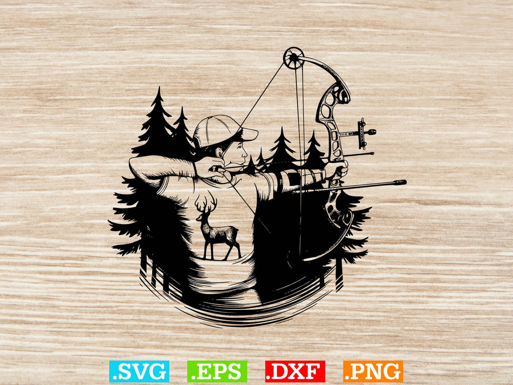 Deer Bow Hunting Svg File Bundle, Bow and Arrow Clipart - So Fontsy