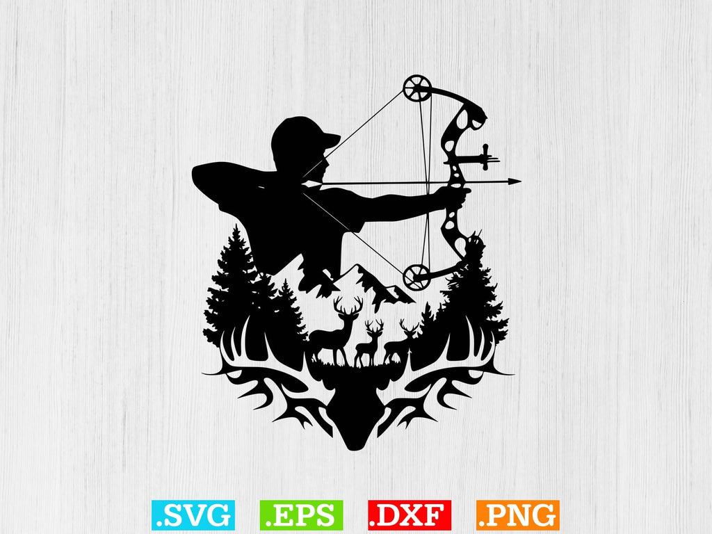 Deer Bow Hunting Svg File Bundle, Bow and Arrow Clipart - So Fontsy