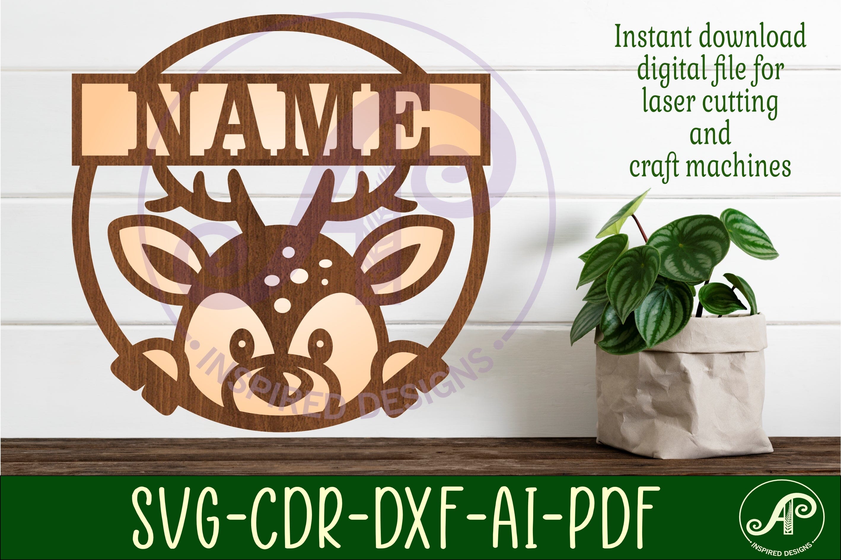 Deer name sign svg laser cut template - So Fontsy