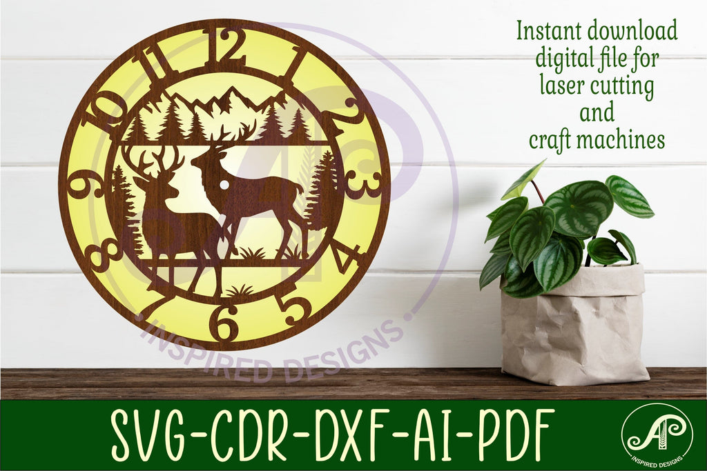 Deer wall clock laser cut files, SVG file. vector - So Fontsy