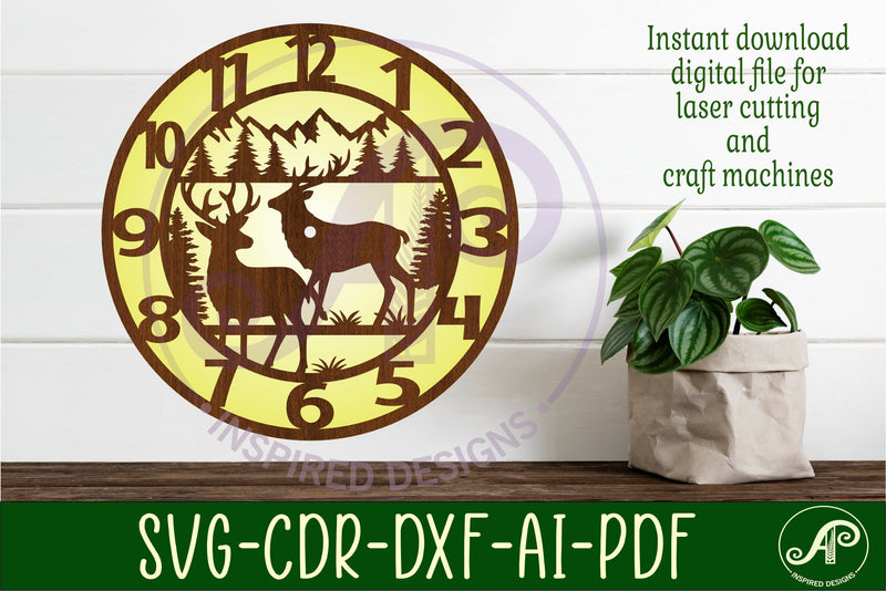 Deer wall clock laser cut files, SVG file. vector - So Fontsy