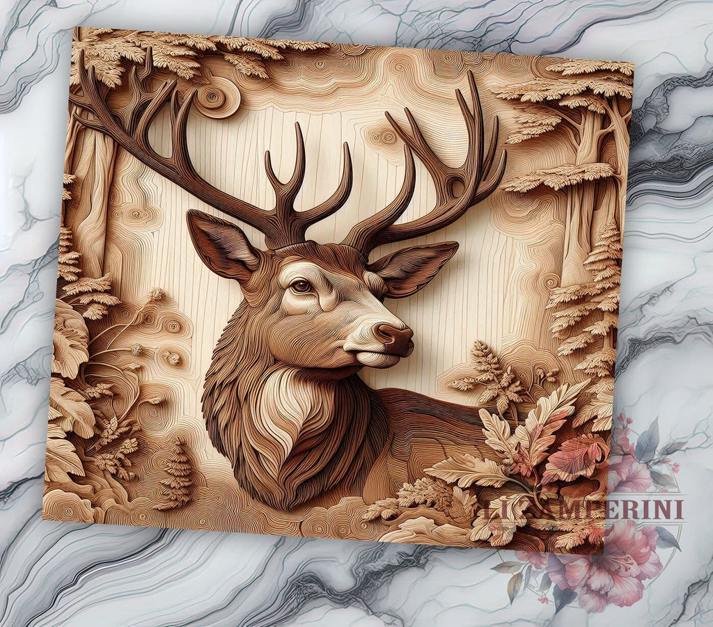 Deer Wood Carving 20oz Tumbler Wrap PNG, Hunting Wilderness Deer ...