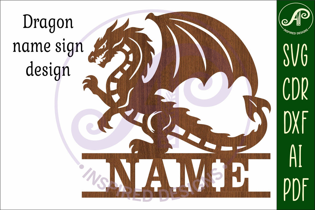 Detailed Dragon Name sign svg laser cut template, wall art - So Fontsy