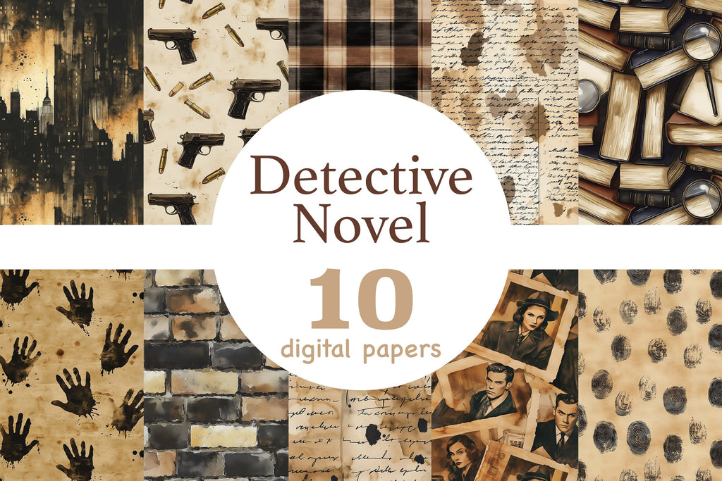 Detective Digital Paper | Vintage Seamless Pattern Bundle - So Fontsy