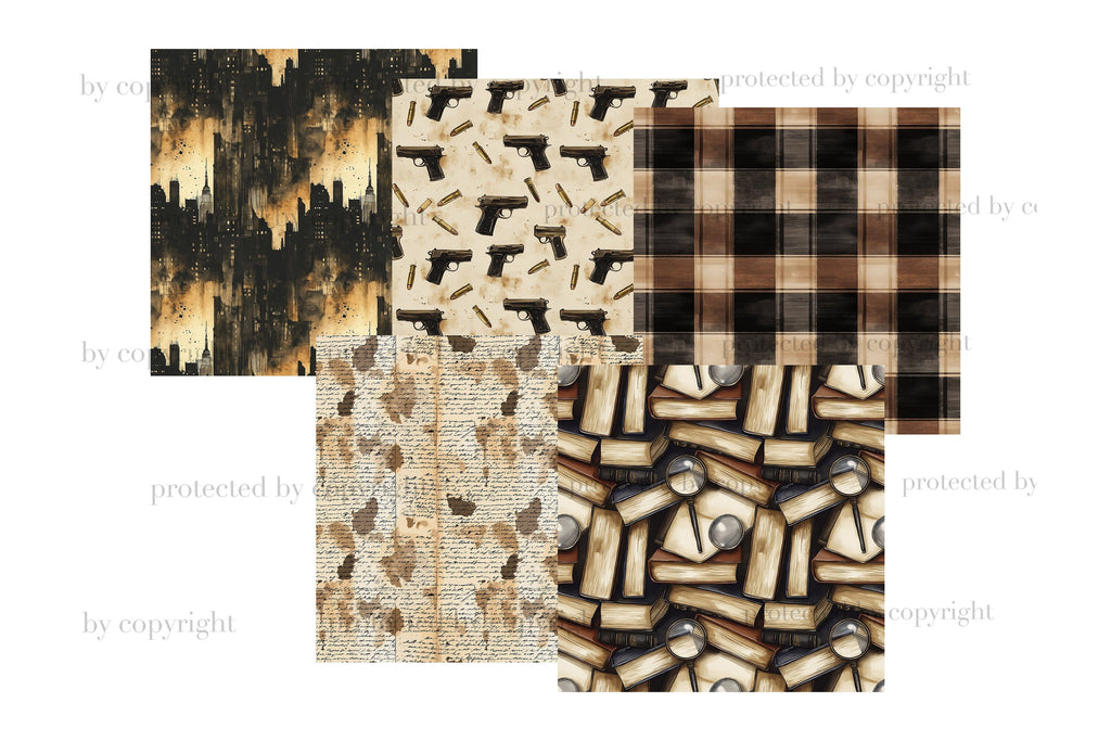 Detective Digital Paper | Vintage Seamless Pattern Bundle - So Fontsy