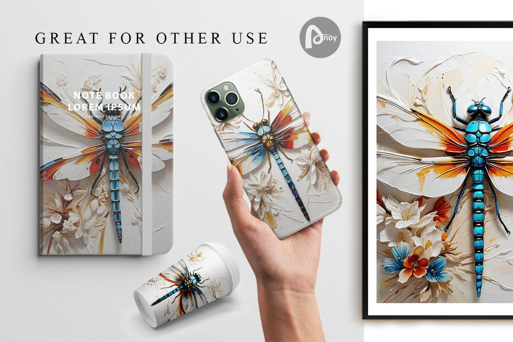 Digital Paper 3D Dragonfly Painting - So Fontsy