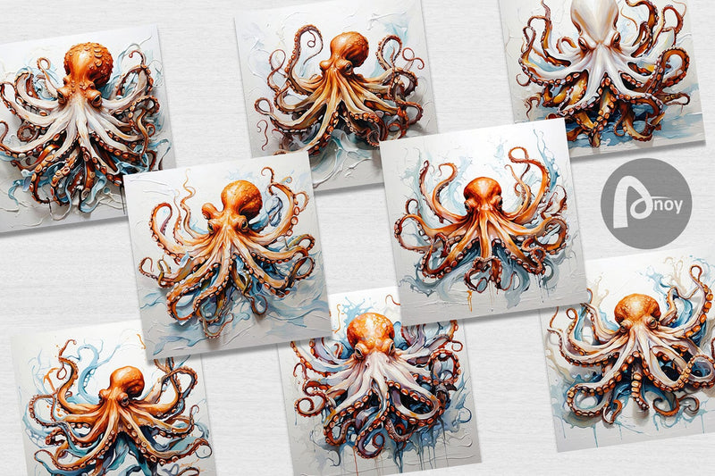Digital Paper 3D Octopus Painting - So Fontsy
