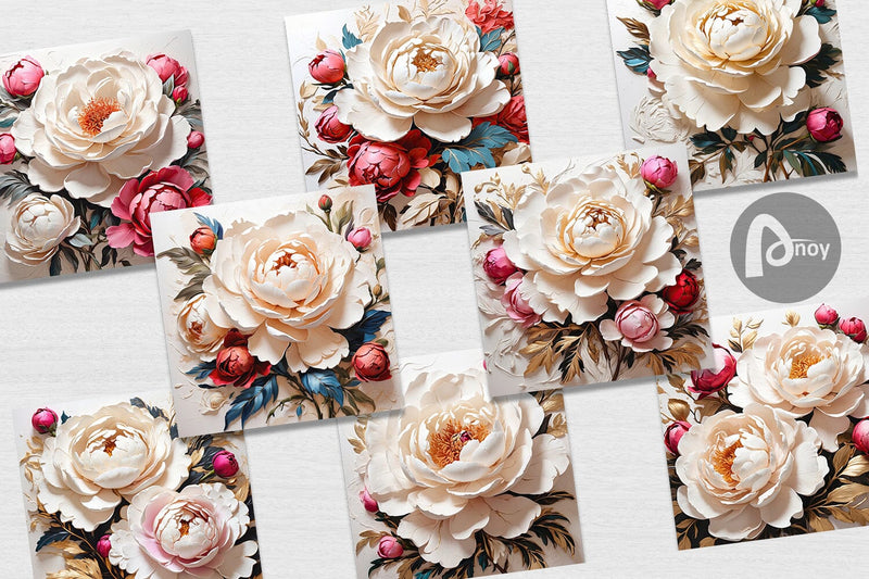 Digital Paper 3D Peony Flower - So Fontsy