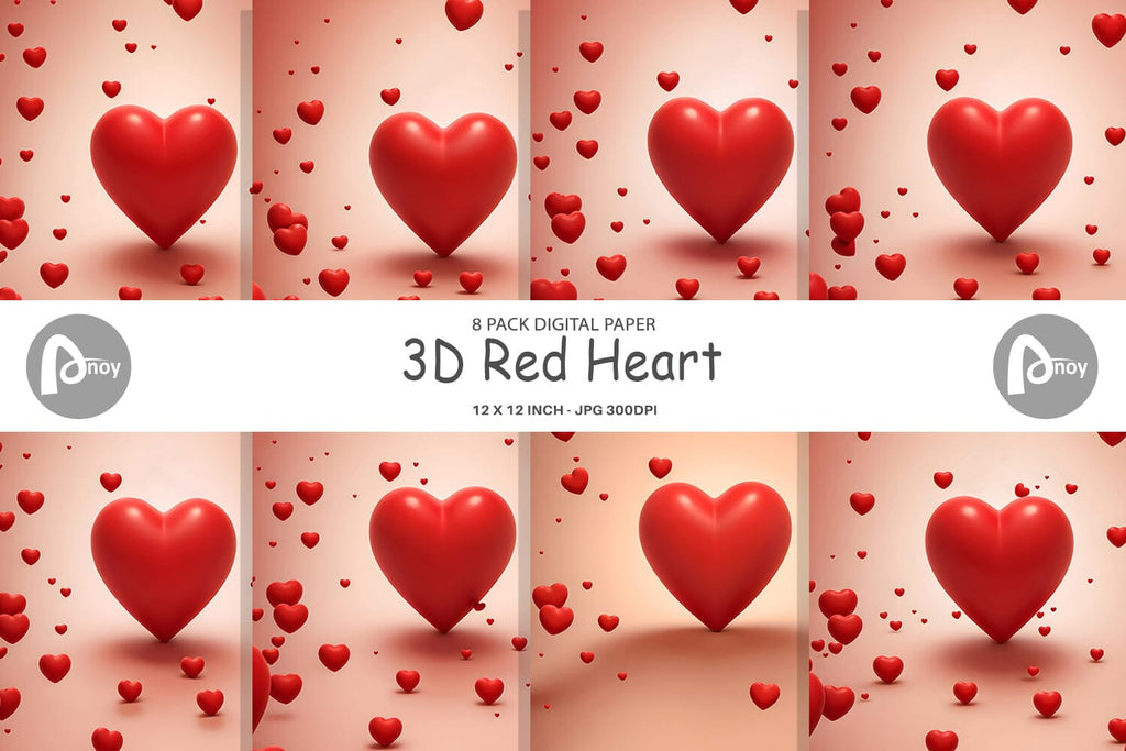 Digital Paper 3D Red Heart - So Fontsy