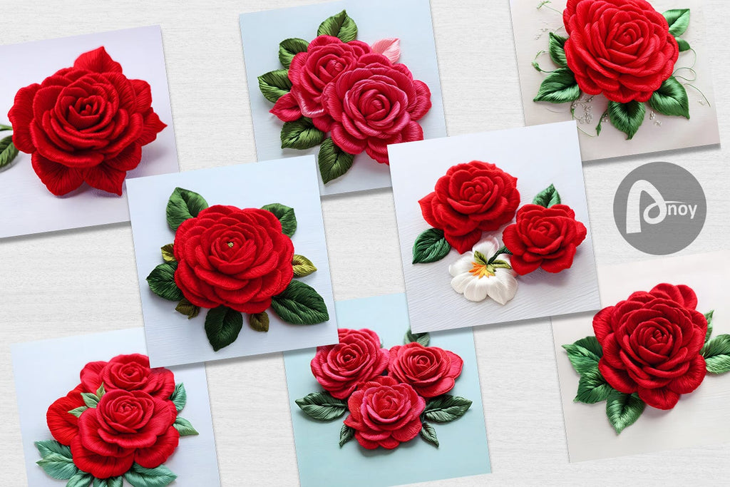 Digital Paper 3D Rose Embroidery - So Fontsy