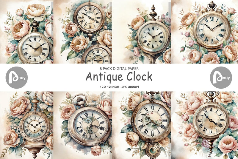 Digital Paper Antique Clock - So Fontsy