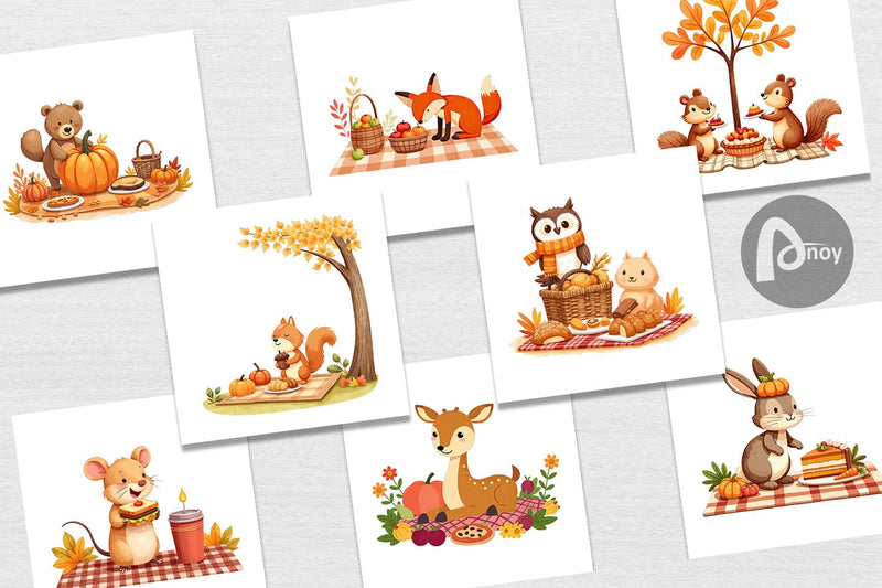 Digital Paper Autumn Picnic Animals - So Fontsy