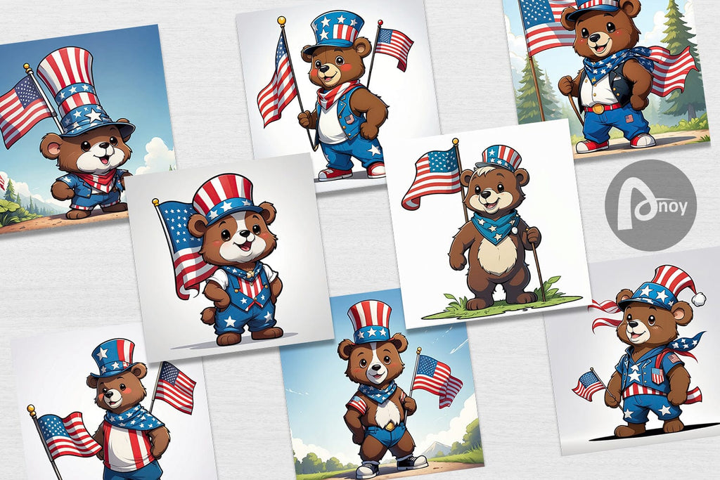 Digital Paper Bear 4th of July - So Fontsy
