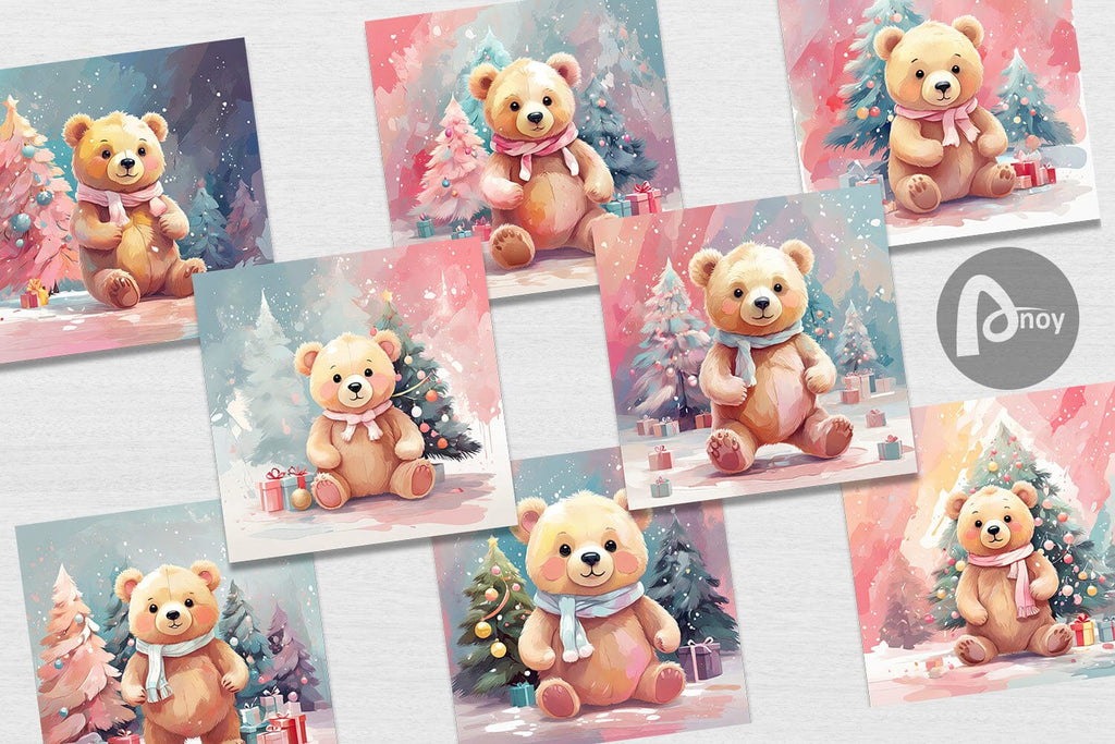 Digital Paper Bear Christmas Painting - So Fontsy