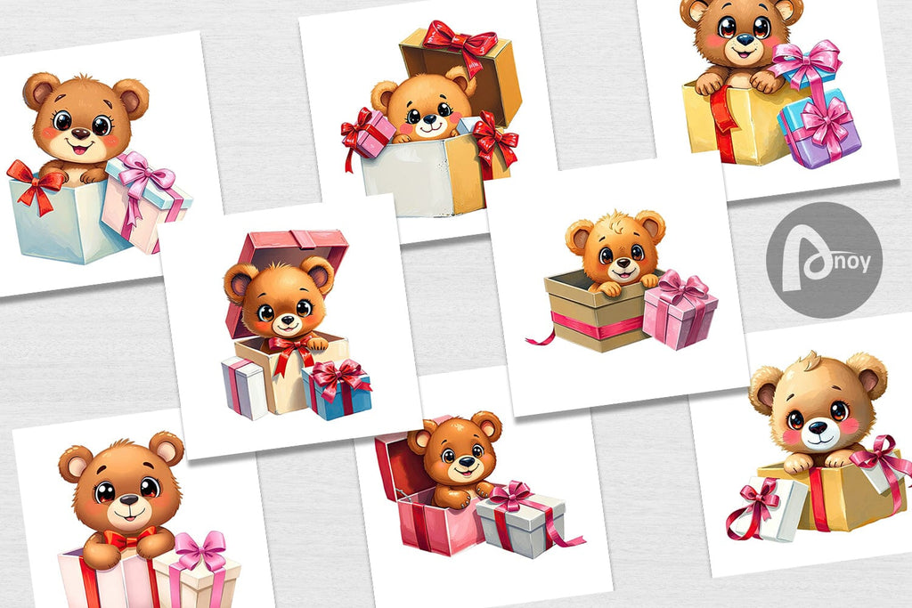 Digital Paper Bear Gift - So Fontsy