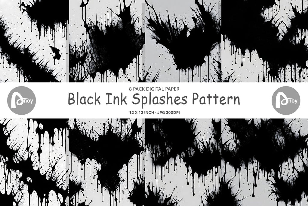 Digital Paper Black Ink Splashes - So Fontsy