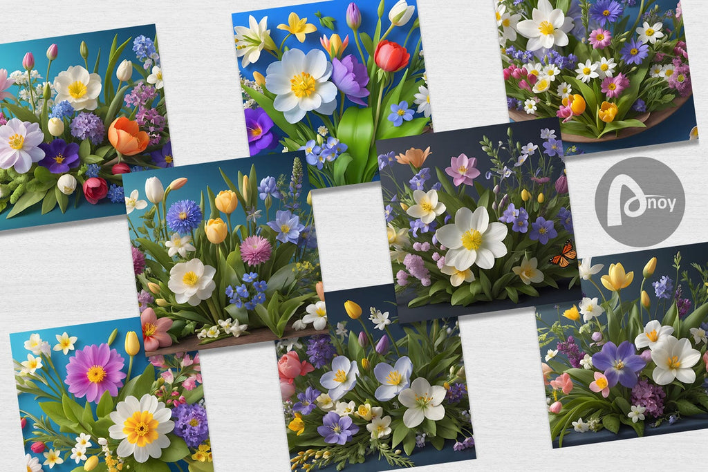 Digital Paper Botanical Spring Flowers - So Fontsy