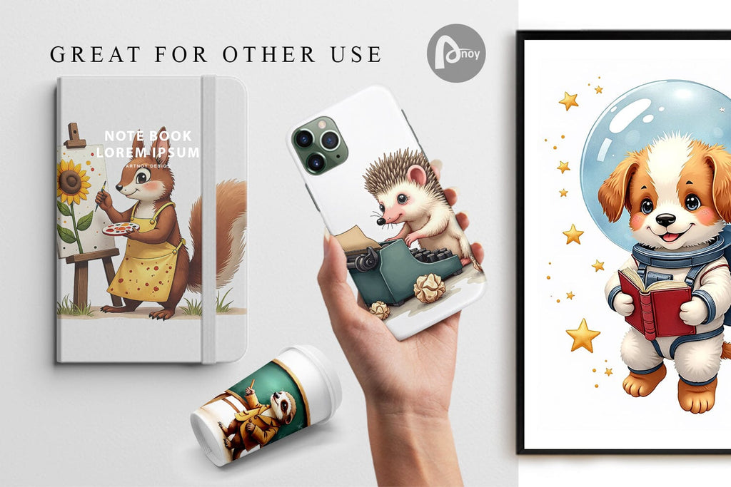 Digital Paper Brainy Buddies Scholarly Animals Watercolor - So Fontsy