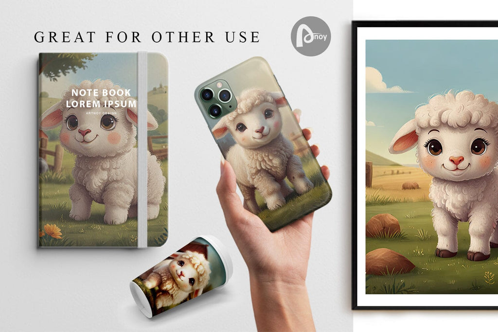 Digital Paper Cartoon Lamb in Farm - So Fontsy