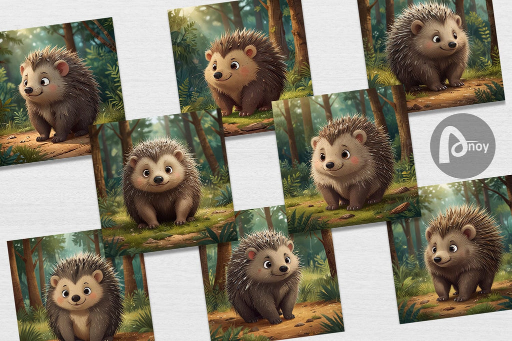 Digital Paper Cartoon Porcupine in Forest - So Fontsy