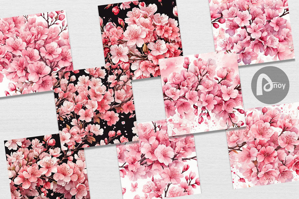 Digital Paper Cherry Blossom Pattern - So Fontsy
