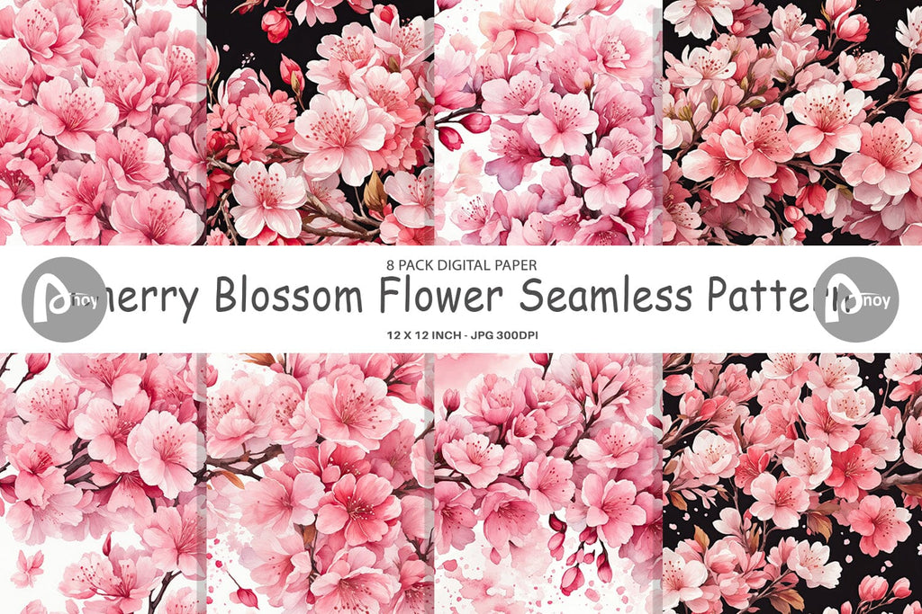 Digital Paper Cherry Blossom Pattern - So Fontsy