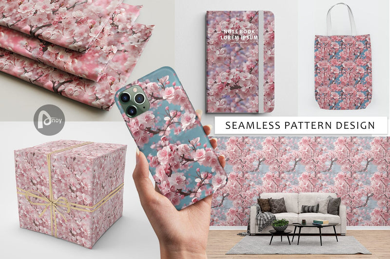 Digital Paper Cherry Blossoms Pattern - So Fontsy