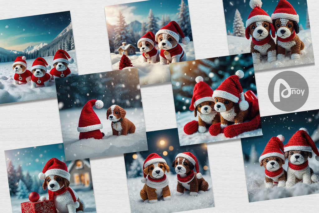 Digital Paper Christmas Crochet Dog - So Fontsy