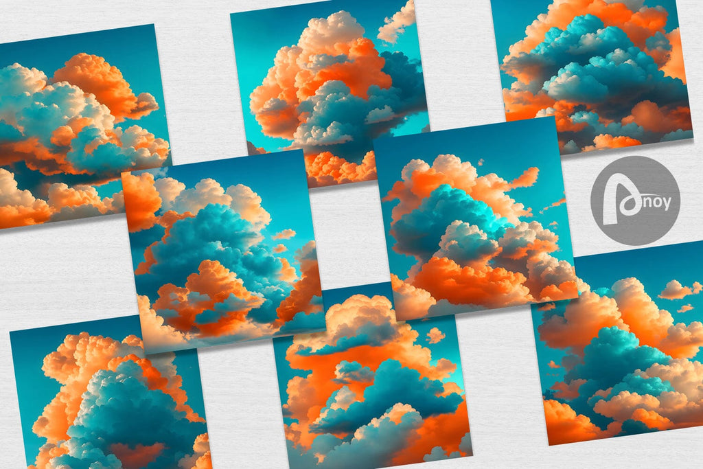 Digital paper Clouds Realistic Orange Teal - So Fontsy