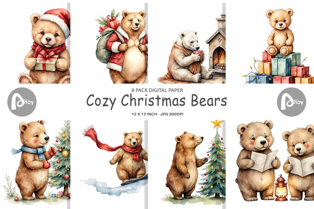 Digital Paper Cozy Christmas Bears - So Fontsy