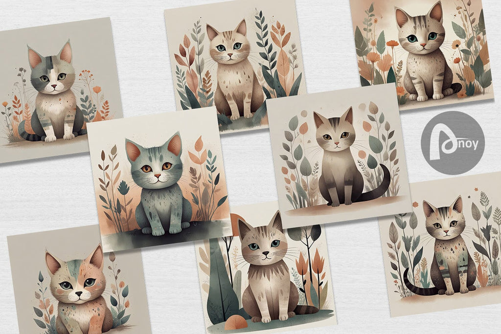 Digital Paper Cute Cat and Organic Forms - So Fontsy