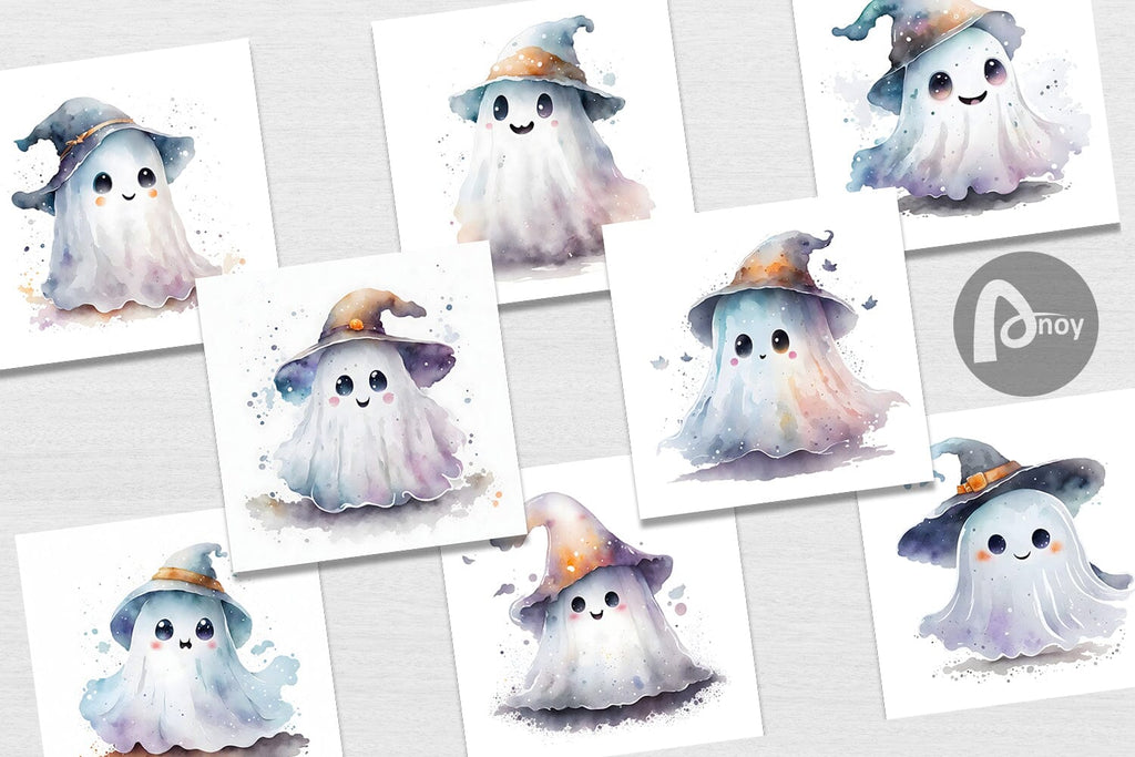 Digital Paper Cute Ghost Watercolor - So Fontsy