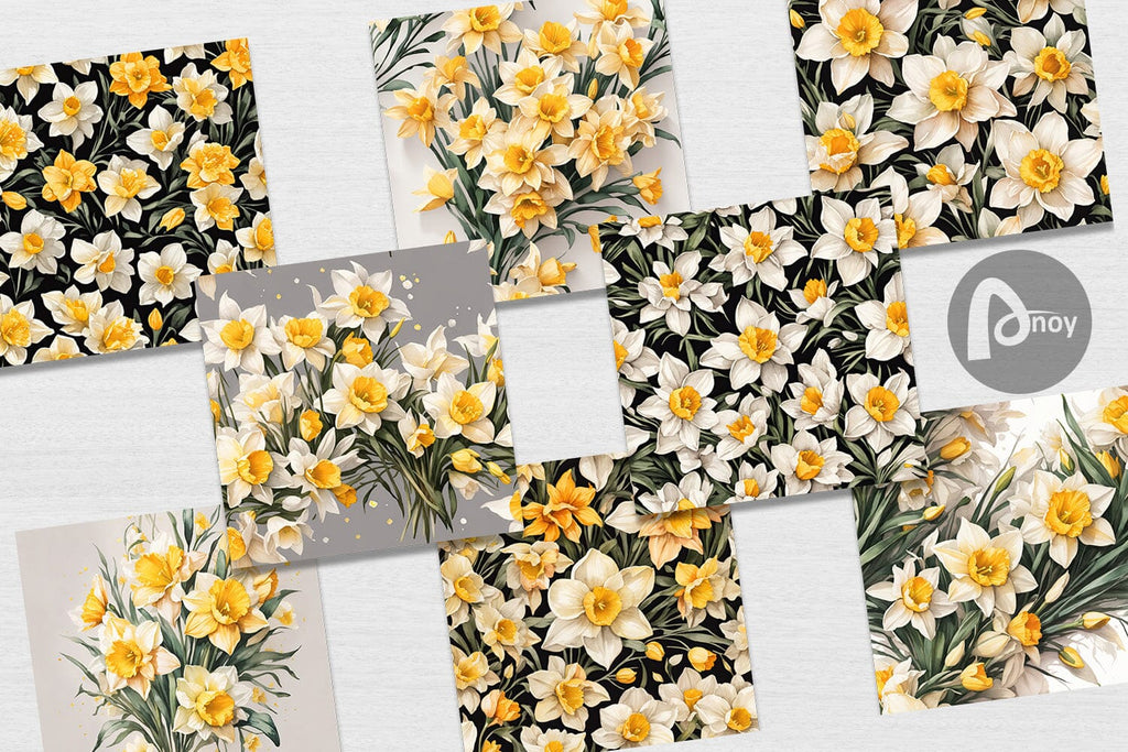 Digital Paper Daffodil Pattern - So Fontsy