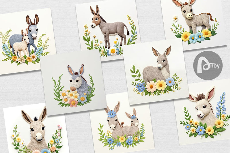 Digital Paper Donkey Embroidery - So Fontsy