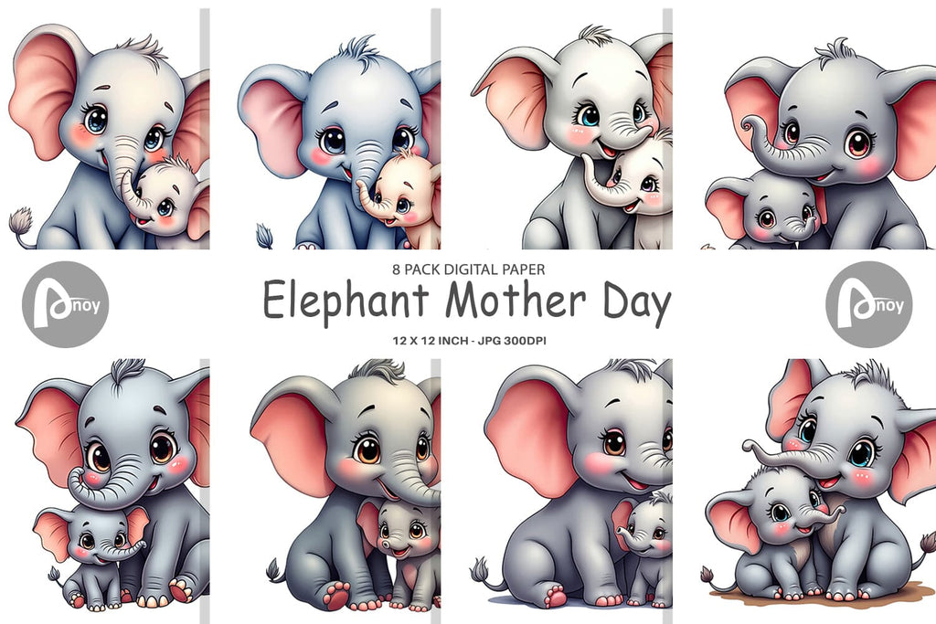 Digital Paper Elephant Mother's Day - So Fontsy