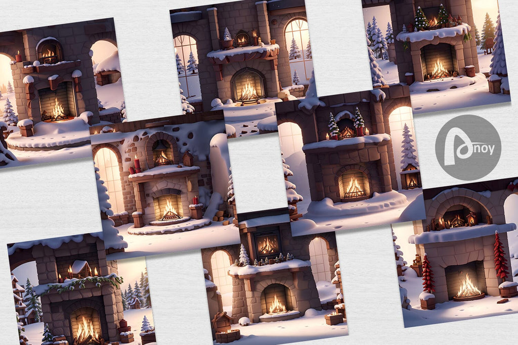 Digital Paper Fireplace in Winter - So Fontsy