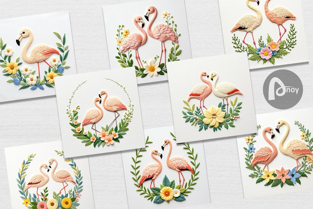 Digital Paper Flamingo Embroidery - So Fontsy
