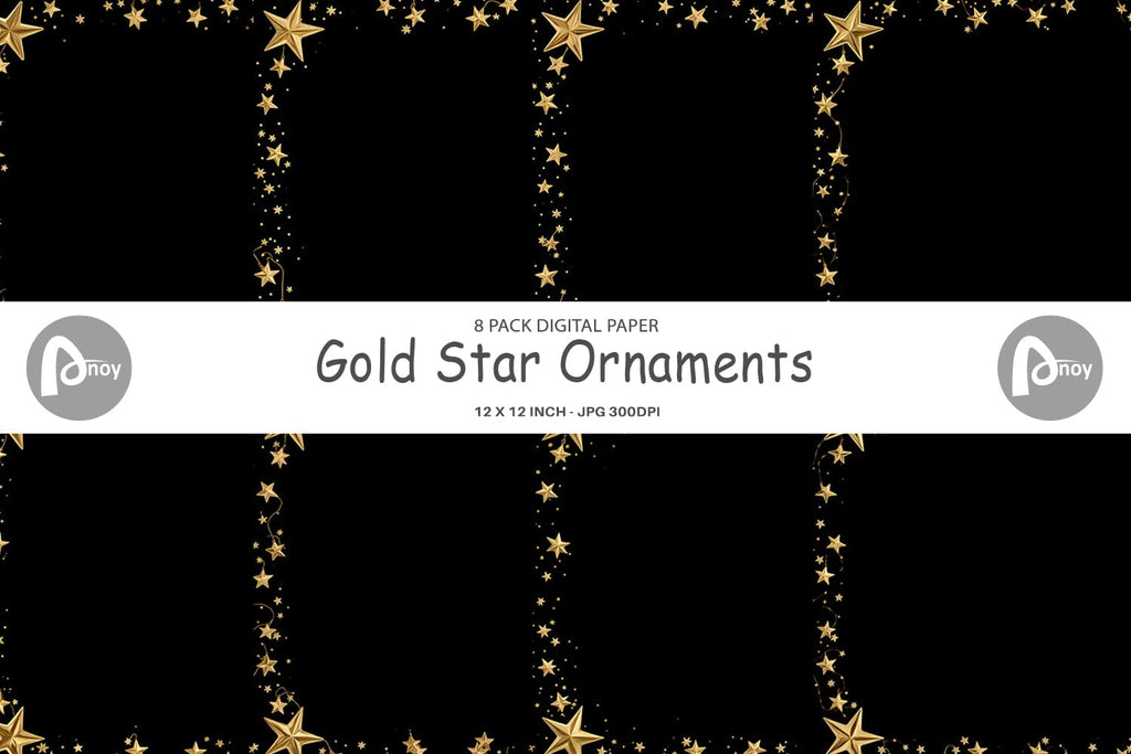 Digital Paper Gold Star Ornaments - So Fontsy