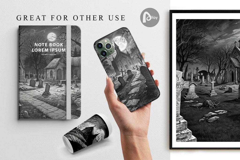 Digital Paper Graveyard Halloween - So Fontsy