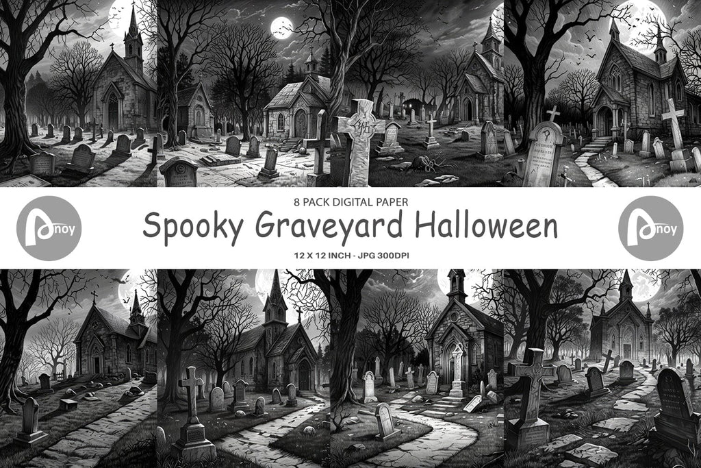 Digital Paper Graveyard Halloween - So Fontsy