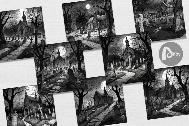 Digital Paper Graveyard Halloween - So Fontsy