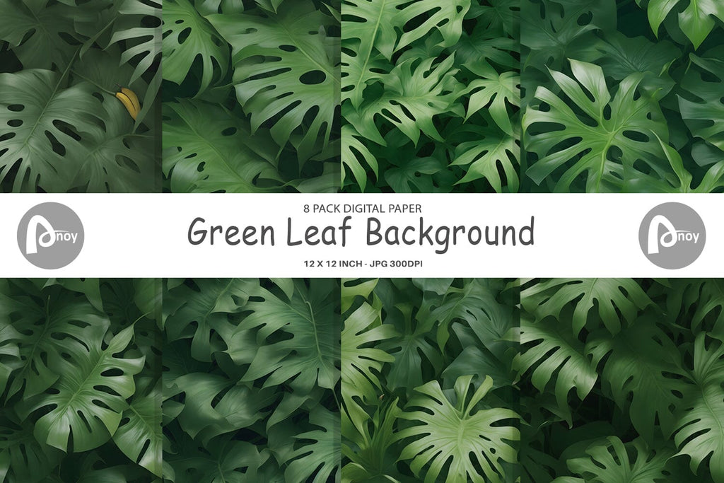 Digital Paper Green Leaf Background - So Fontsy