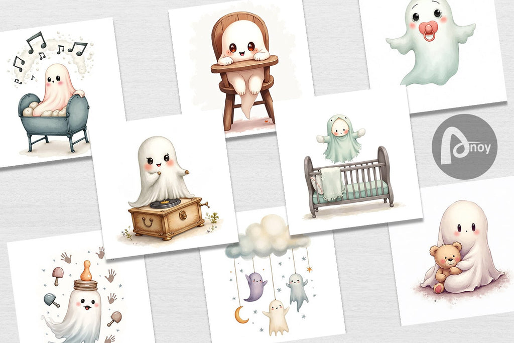 Digital Paper Haunted Nursery Ghosts - So Fontsy