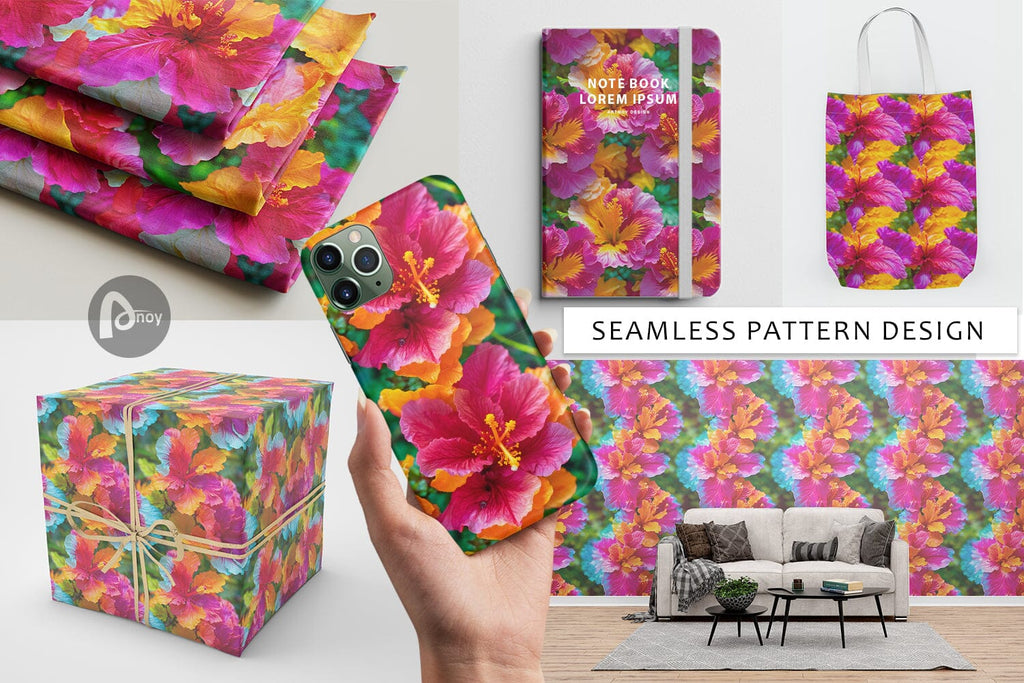 Digital Paper Hibiscus Flower Pattern - So Fontsy